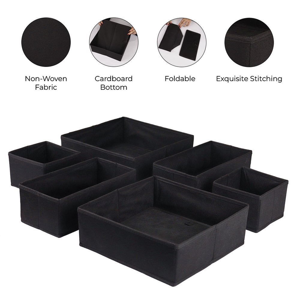 Pack of 6 Black Drawer Organizers For Clothes - Qoolish